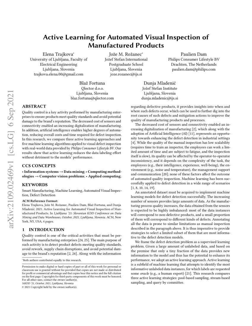 Active Learning For Automated Visual Inspection Of Manufactured