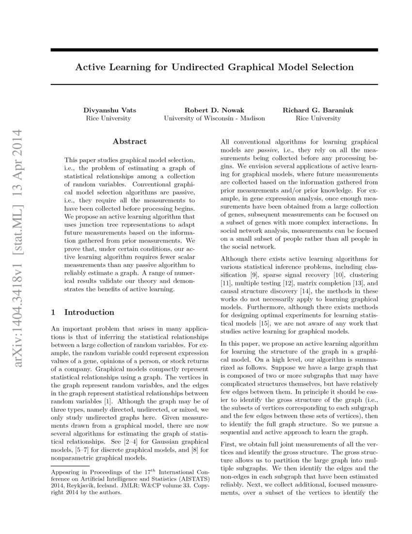 Active Learning For Undirected Graphical Model Selection Deepai
