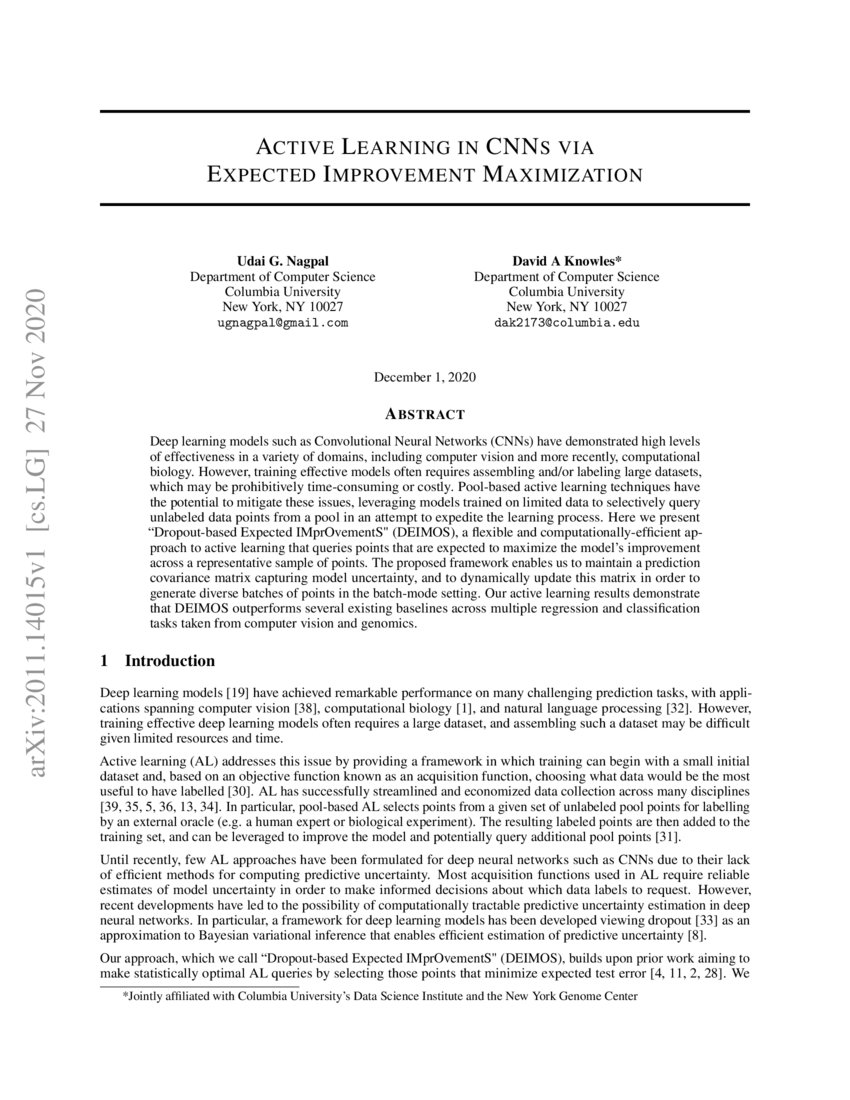 Active Learning in CNNs via Expected Improvement Maximization | DeepAI