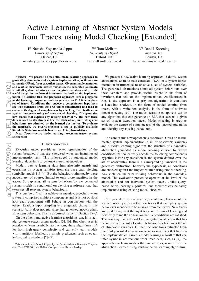 Active Learning Of Abstract System Models From Traces Using Model