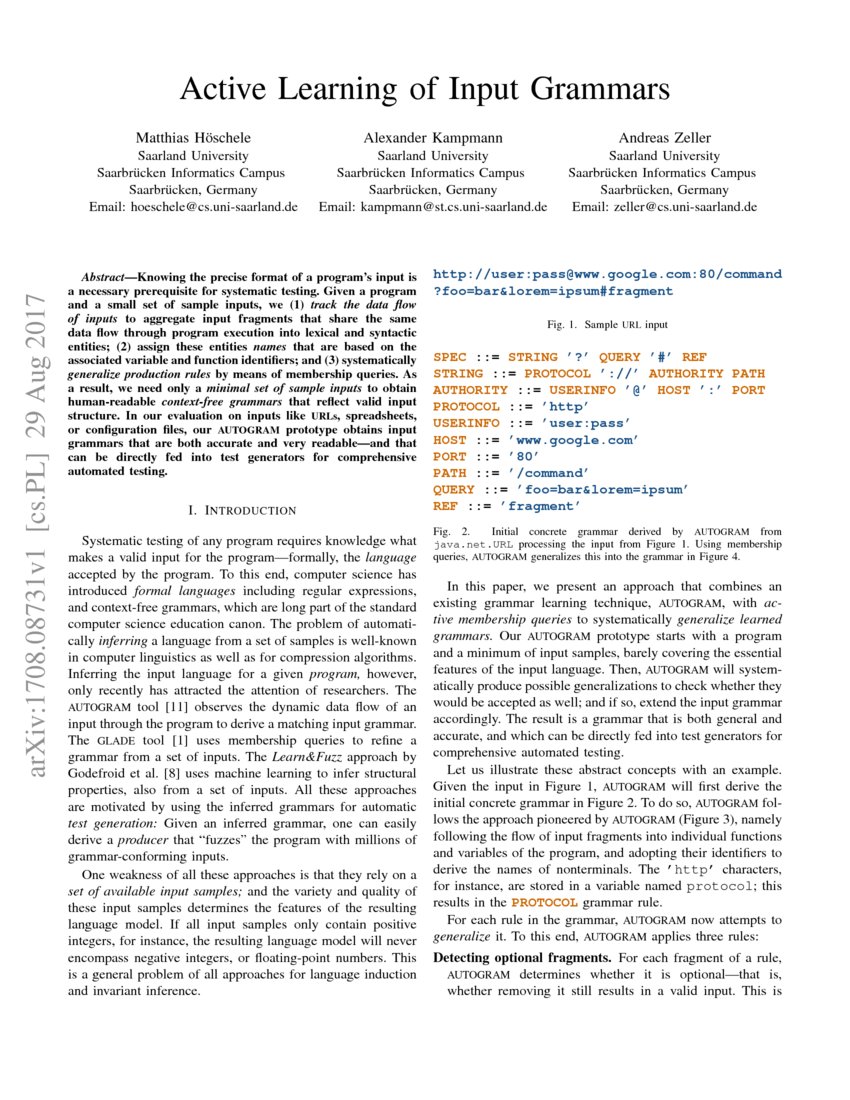Active Learning of Input Grammars | DeepAI