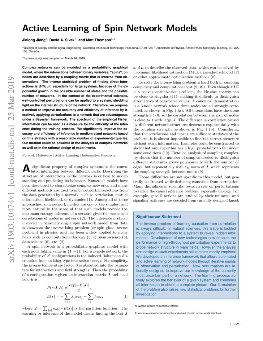 Active Learning of Spin Network Models | DeepAI