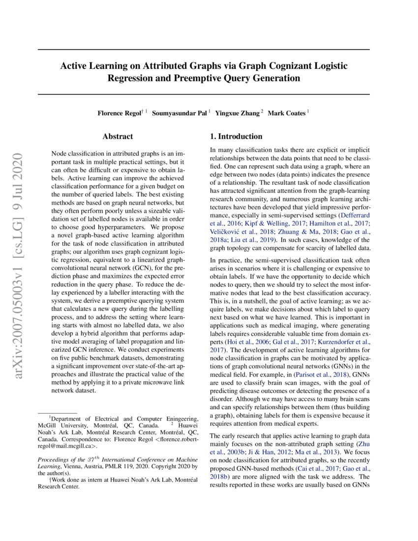 Active Learning on Attributed Graphs via Graph Cognizant Logistic Regression and Preemptive ...