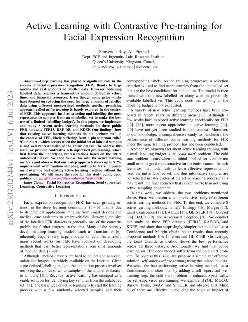Active Learning with Contrastive Pre-training for Facial Expression Recognition | DeepAI