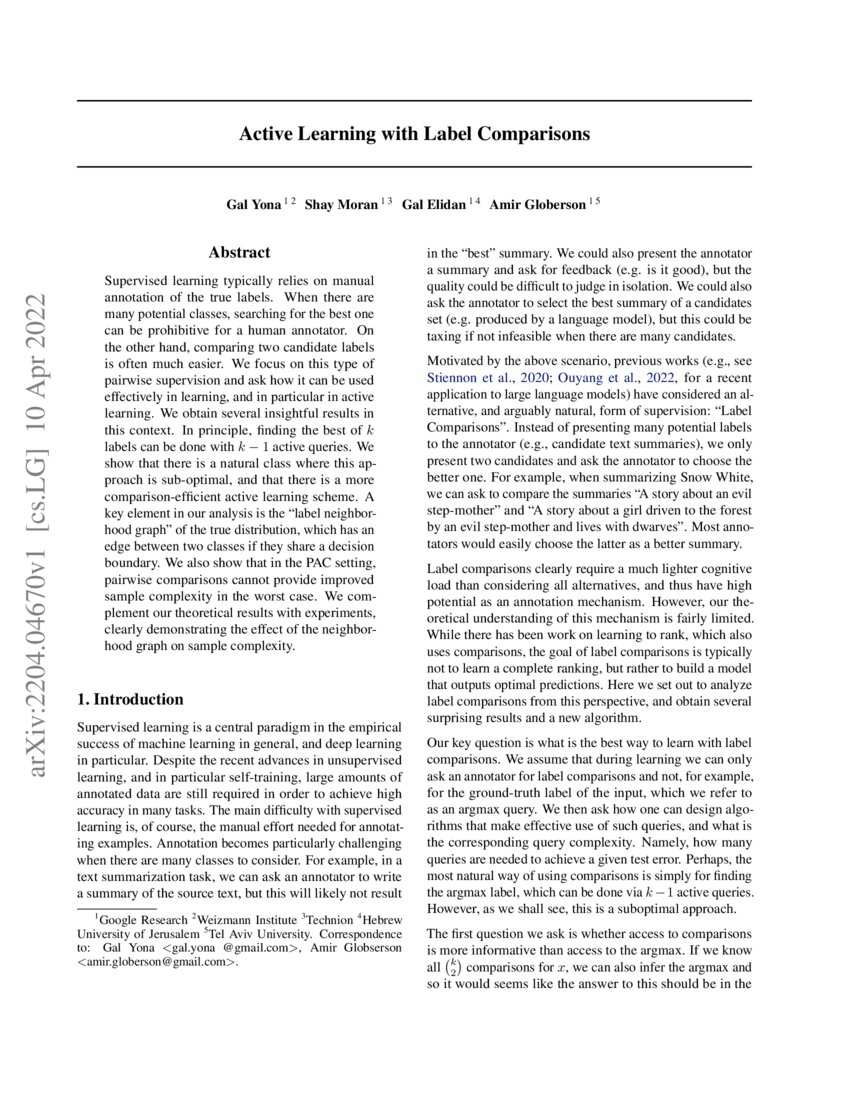 Active Learning with Label Comparisons | DeepAI