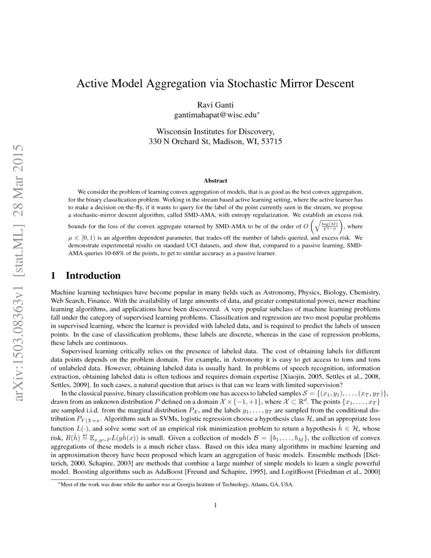 Active Model Aggregation Via Stochastic Mirror Descent Deepai 