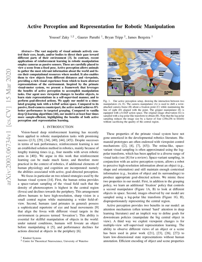 Active Perception and Representation for Robotic Manipulation | DeepAI