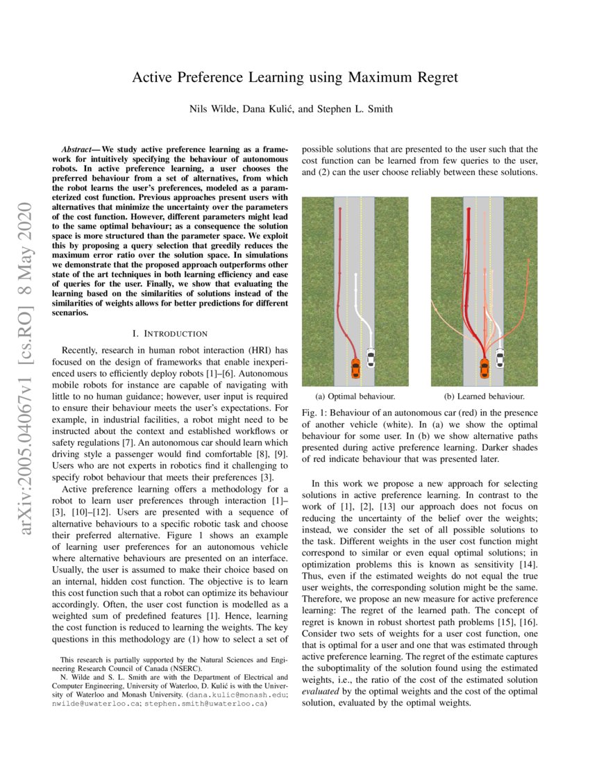 Active Preference Learning using Maximum Regret | DeepAI