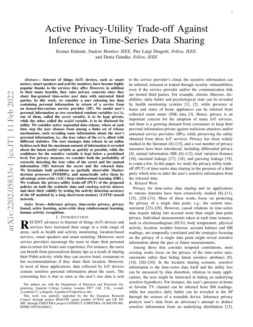Active Privacy-Utility Trade-off Against Inference in Time-Series Data ...