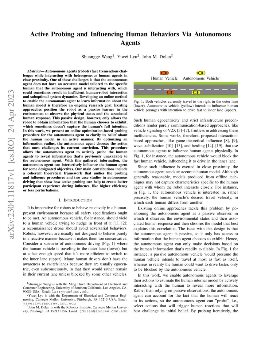 Active Probing and Influencing Human Behaviors Via Autonomous Agents | DeepAI