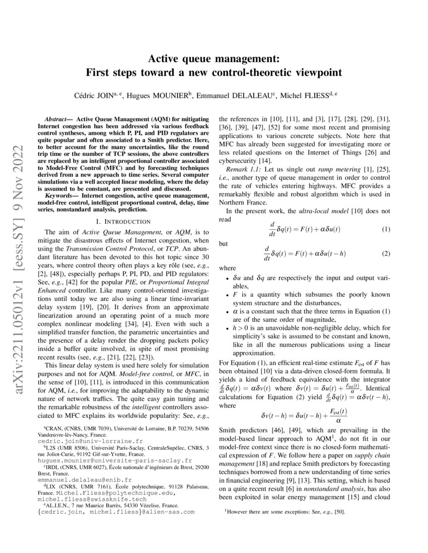 Active Queue Management First Steps Toward A New Control Theoretic Viewpoint Deepai
