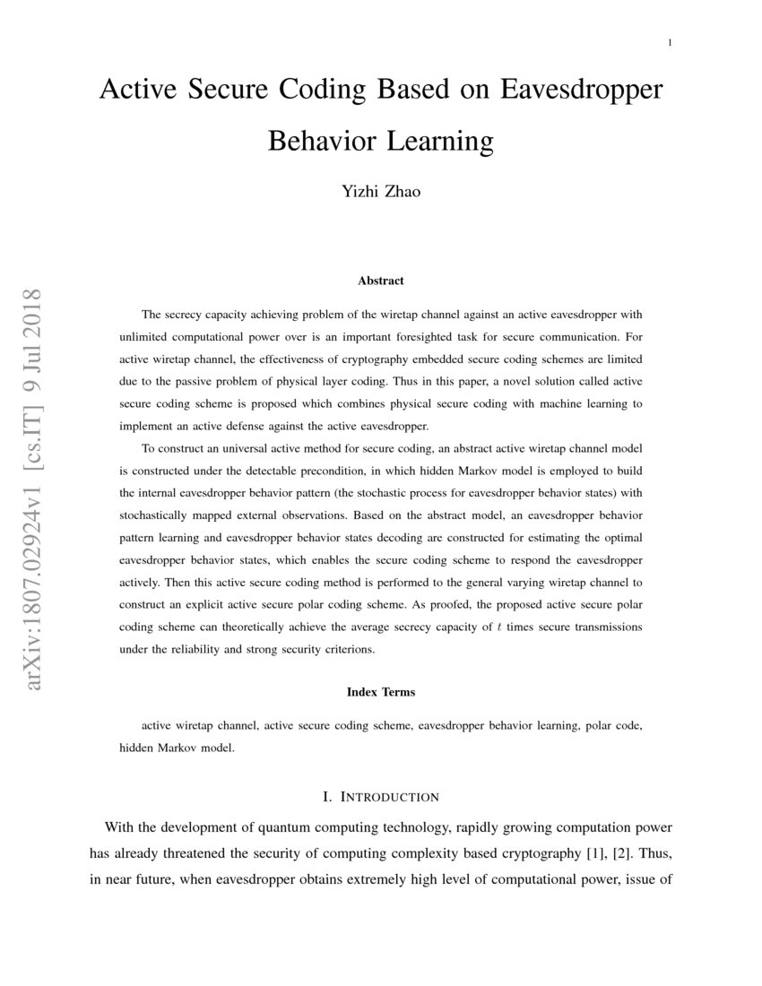 Active Secure Coding Based On Eavesdropper Behavior Learning Deepai