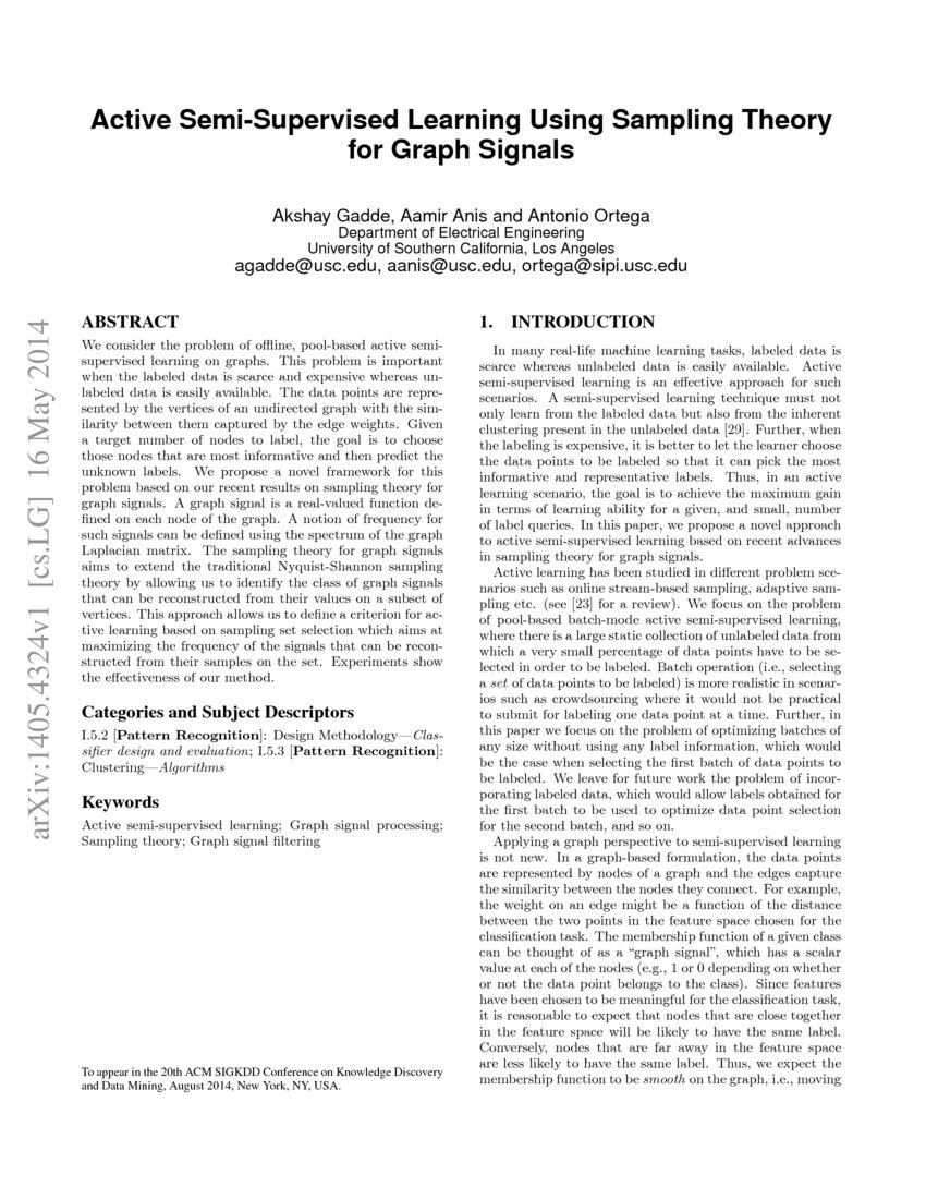 Active Semi-Supervised Learning Using Sampling Theory for Graph Signals ...