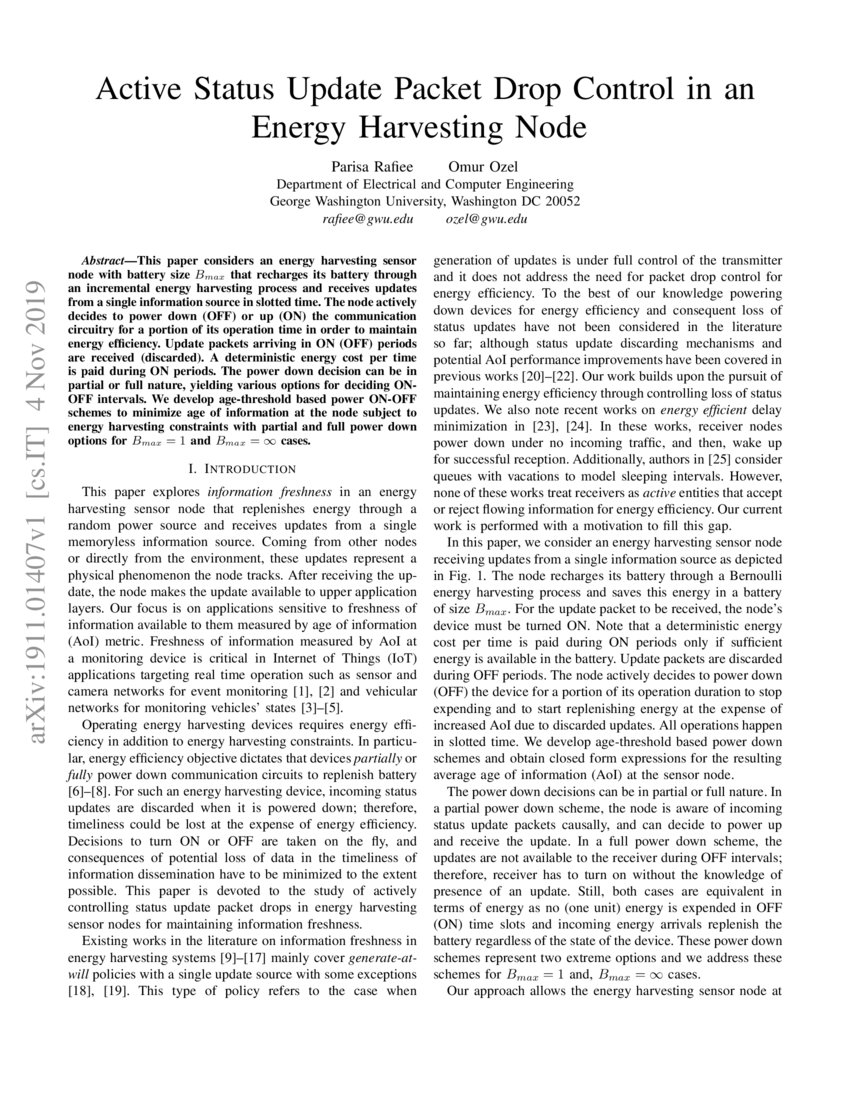 Active Status Update Packet Drop Control in an Energy Harvesting Node ...