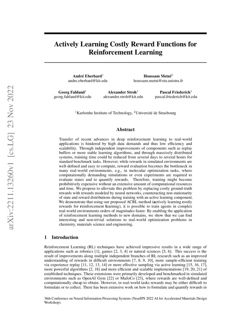 Actively Learning Costly Reward Functions for Reinforcement Learning ...