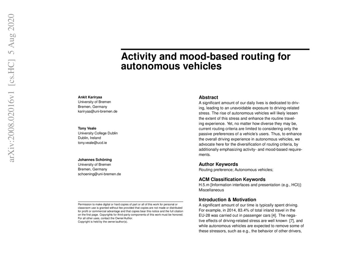 Activity and mood-based routing for autonomous vehicles | DeepAI