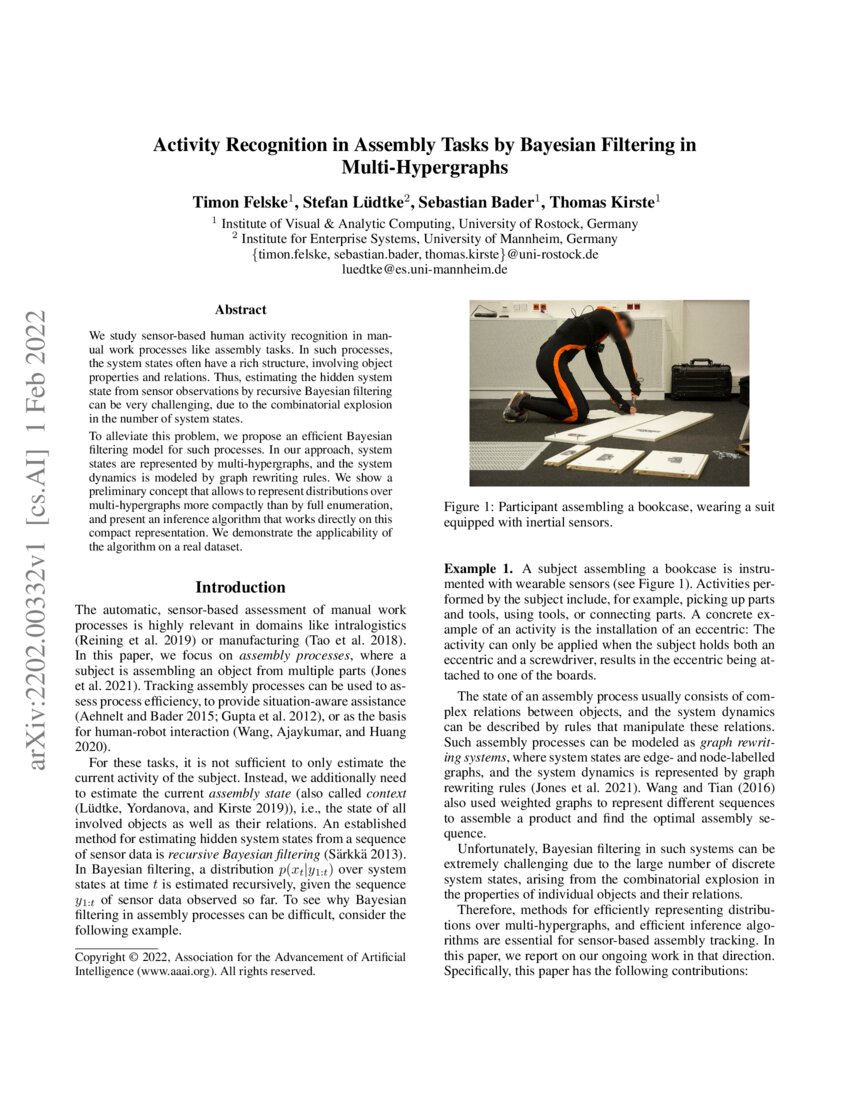 Activity Recognition In Assembly Tasks By Bayesian Filtering In Multi Hypergraphs Deepai