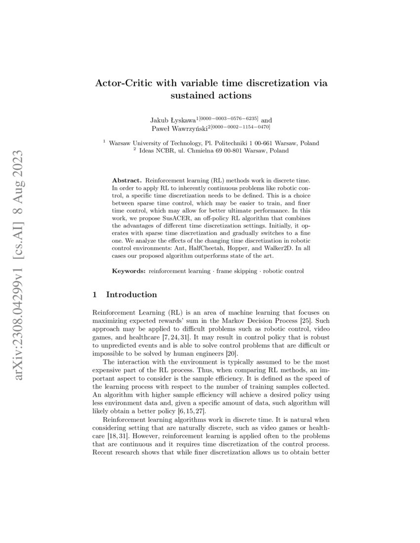 Actor Critic With Variable Time Discretization Via Sustained Actions Deepai