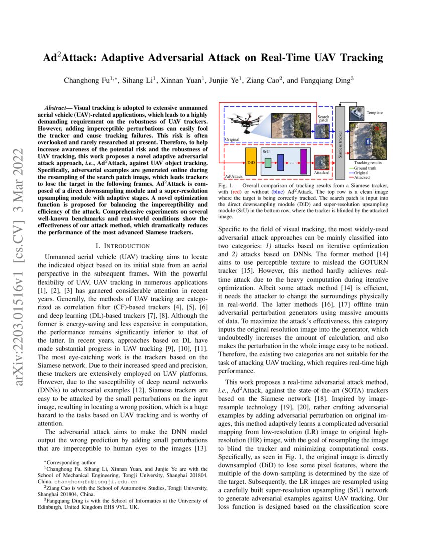 Ad2Attack: Adaptive Adversarial Attack on Real-Time UAV Tracking | DeepAI