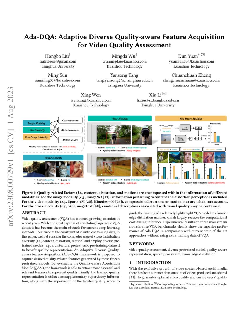 Ada Dqa Adaptive Diverse Quality Aware Feature Acquisition For Video Quality Assessment Deepai
