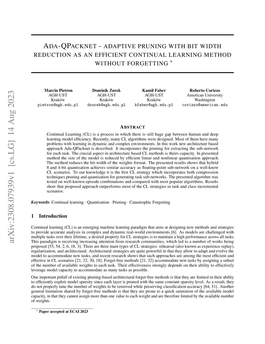 Ada Qpacknet Adaptive Pruning With Bit Width Reduction As An Efficient Continual Learning