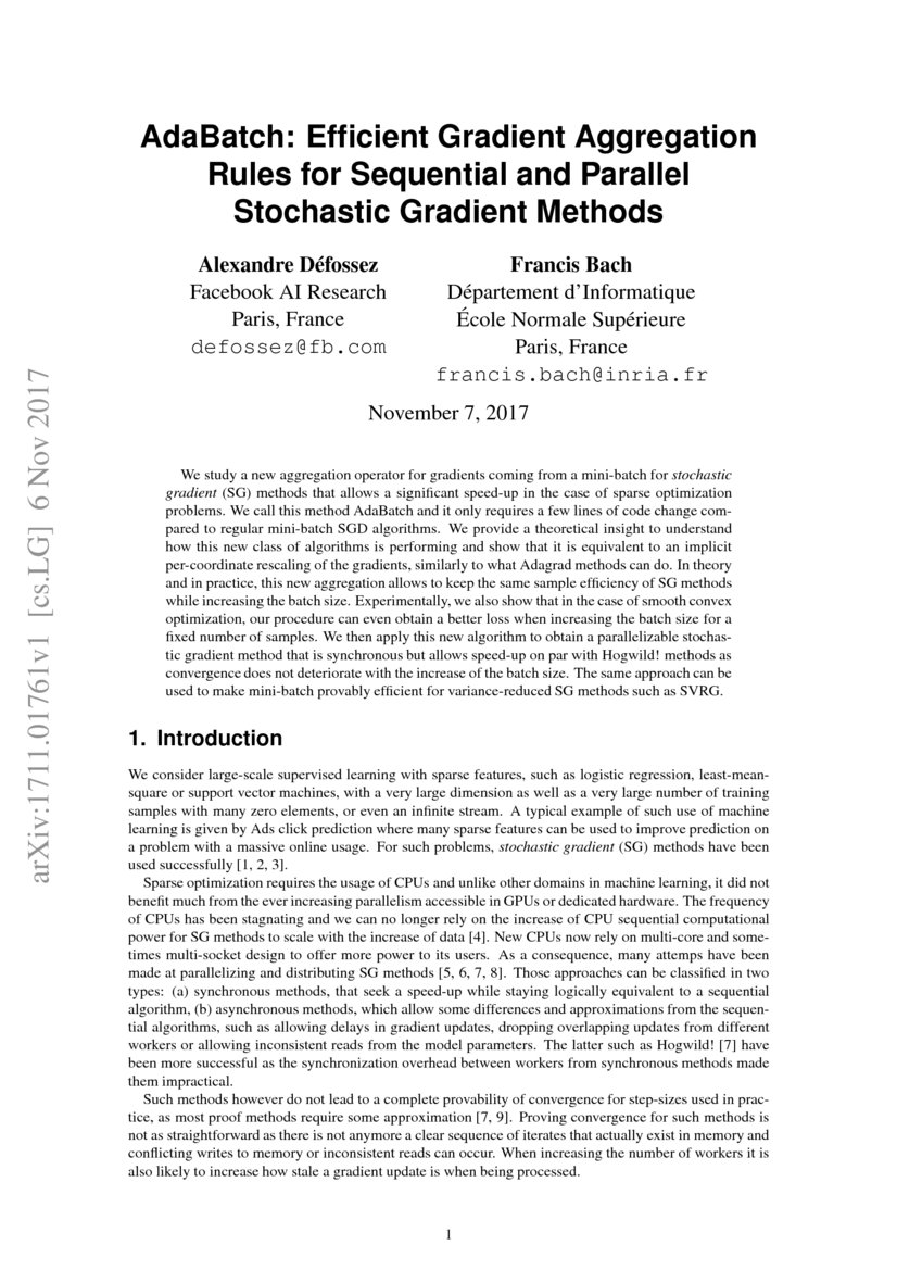 Adabatch Efficient Gradient Aggregation Rules For Sequential And