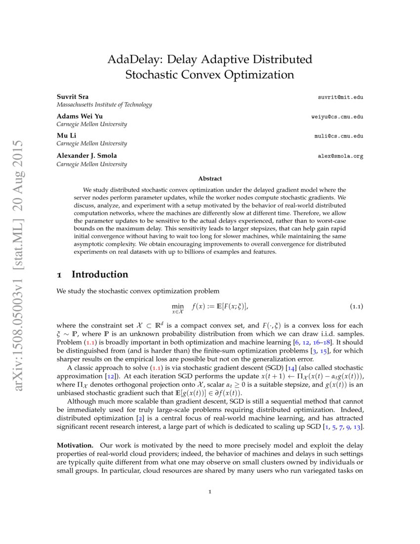 Adadelay Delay Adaptive Distributed Stochastic Convex Optimization