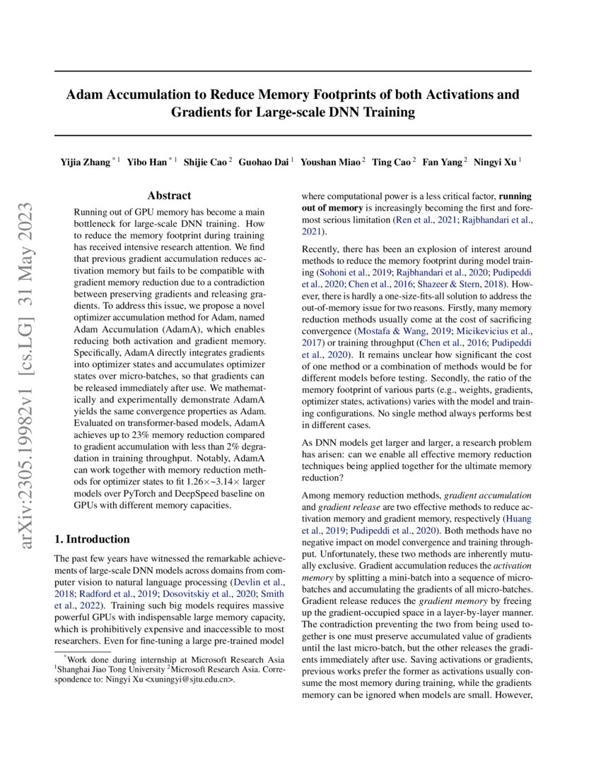 Adam Accumulation To Reduce Memory Footprints Of Both Activations And