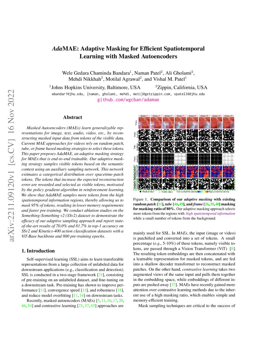 AdaMAE: Adaptive Masking for Efficient Spatiotemporal Learning with ... AdaMAE: Adaptive Masking for Efficient Spatiotemporal Learning with ...