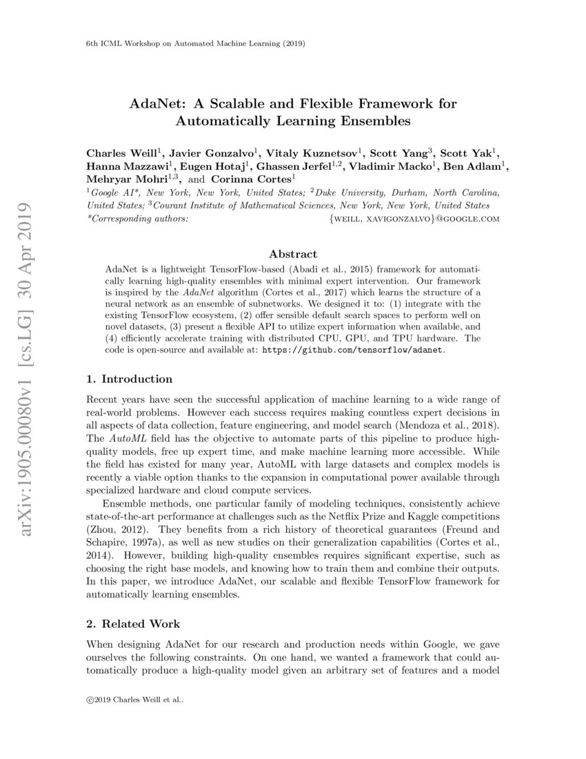 AdaNet: A Scalable and Flexible Framework for Automatically Learning ...