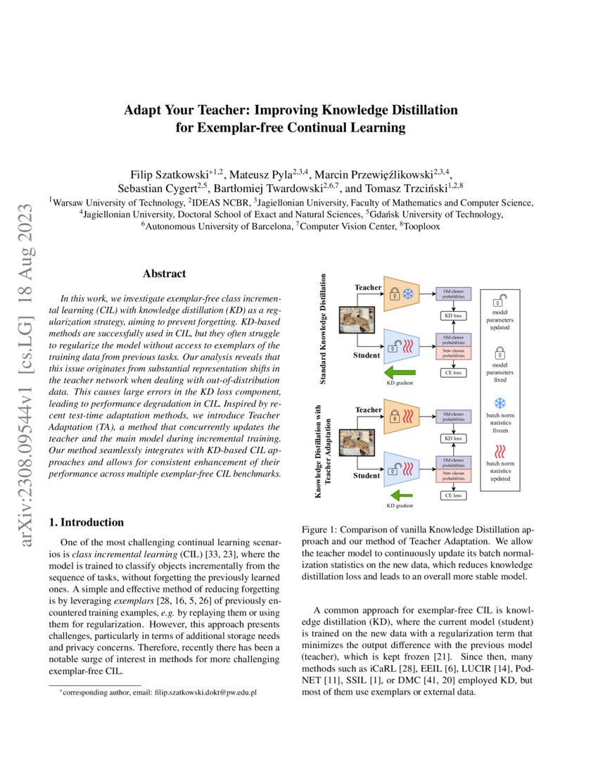 Adapt Your Teacher Improving Knowledge Distillation For Exemplar Free Continual Learning Deepai