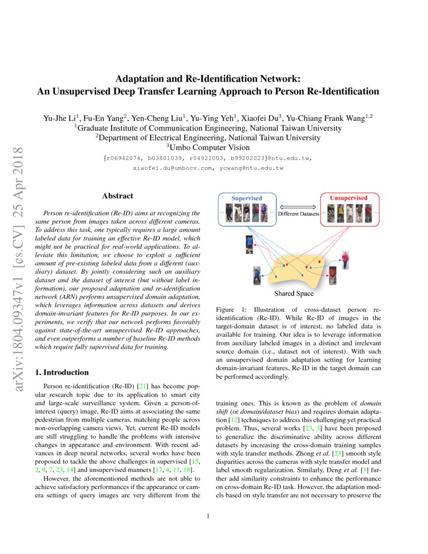 Adaptation And Re Identification Network An Unsupervised Deep Transfer Learning Approach To