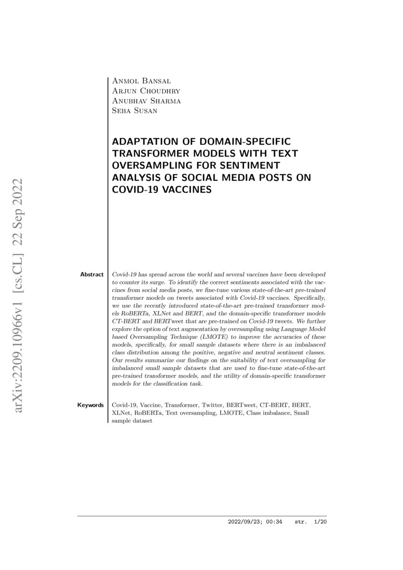 Adaptation Of Domain Specific Transformer Models With Text Oversampling