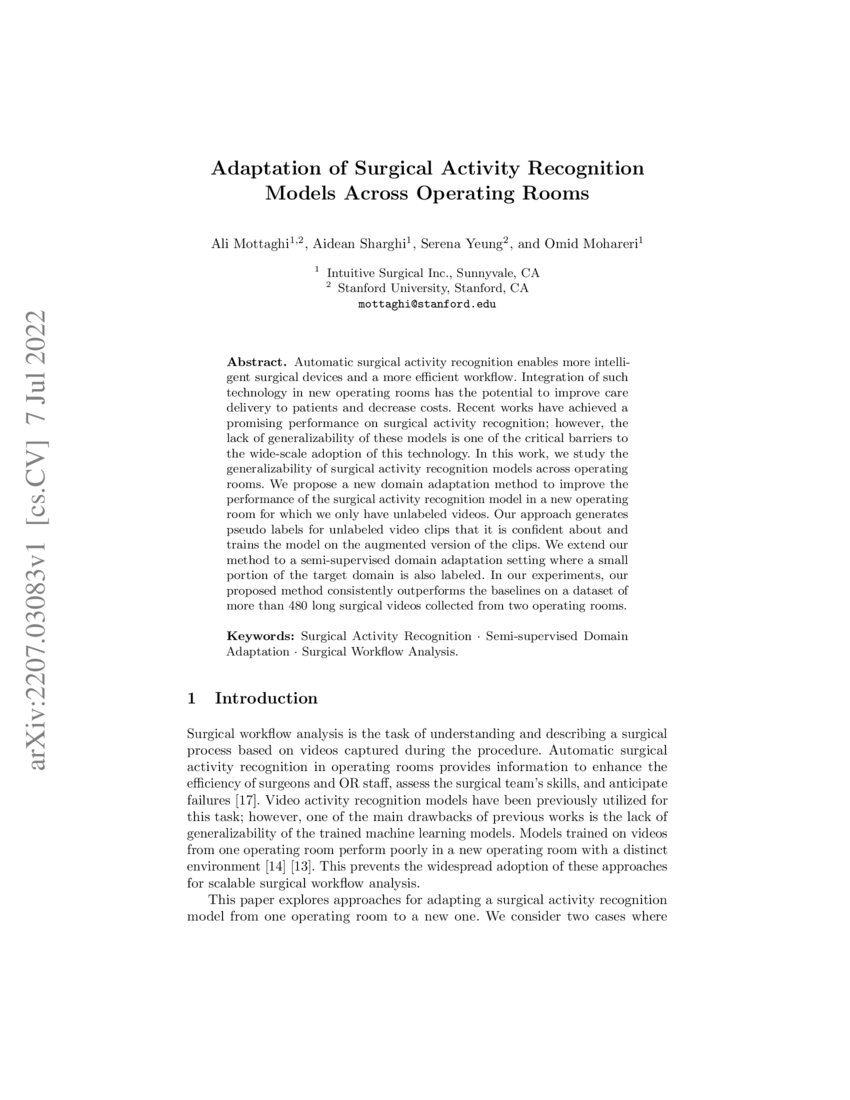 Adaptation of Surgical Activity Recognition Models Across Operating ...