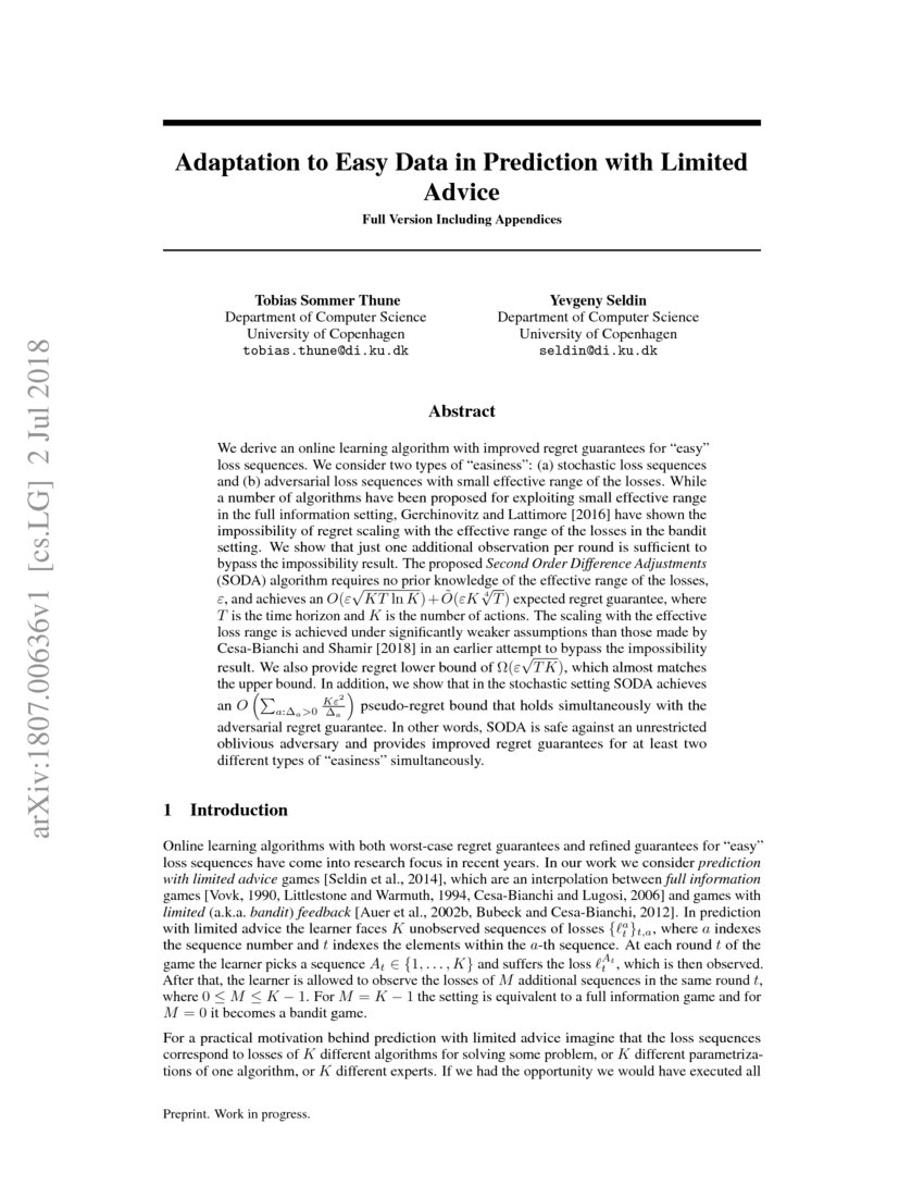 Adaptation to Easy Data in Prediction with Limited Advice | DeepAI