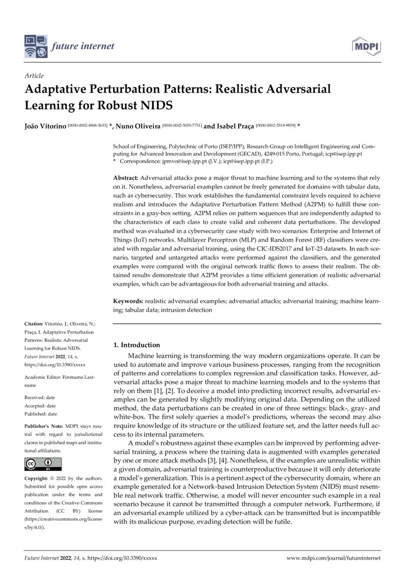 Adaptative Perturbation Patterns: Realistic Adversarial Learning for Robust Intrusion Detection ...