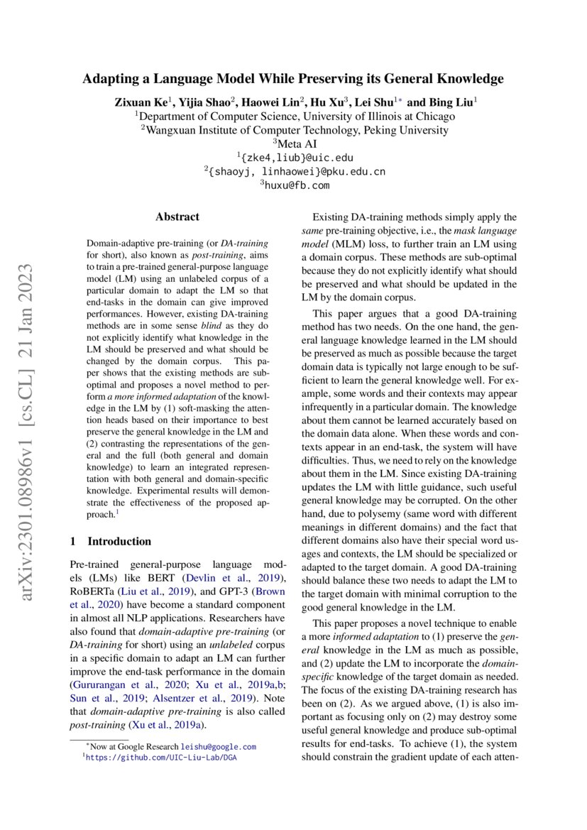 Adapting a Language Model While Preserving its General Knowledge | DeepAI