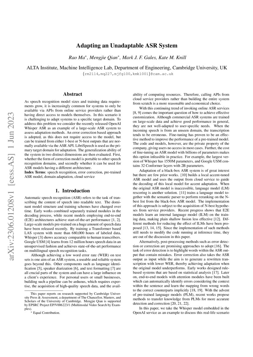 Adapting an Unadaptable ASR System | DeepAI