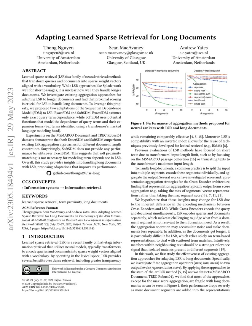 Adapting Learned Sparse Retrieval for Long Documents | DeepAI