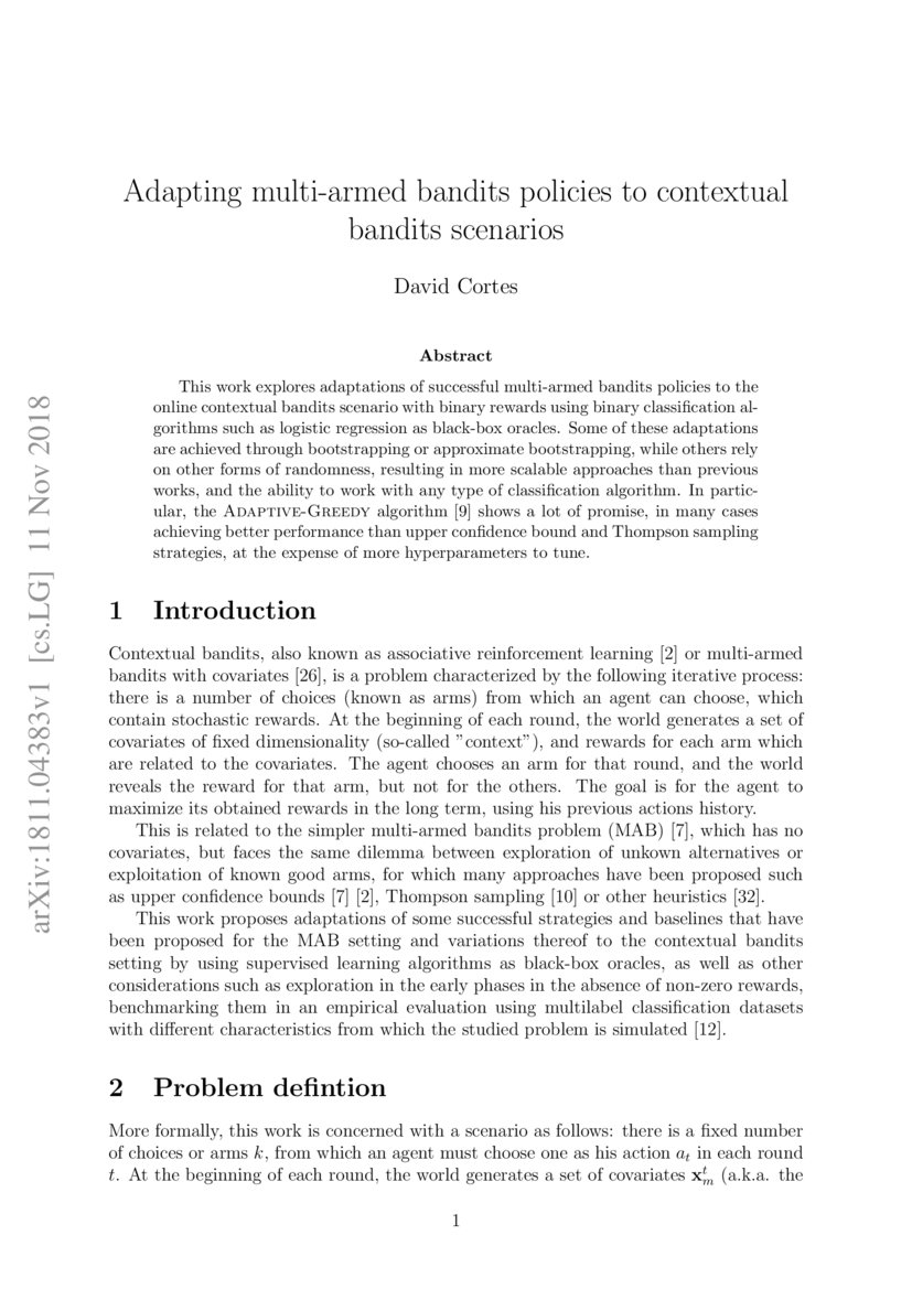Adapting multi-armed bandits policies to contextual bandits scenarios ...