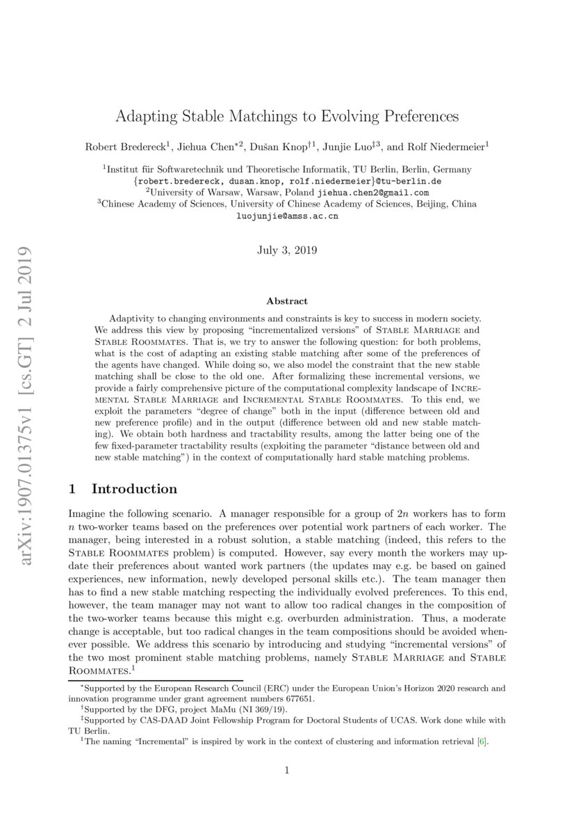 Adapting Stable Matchings to Evolving Preferences | DeepAI