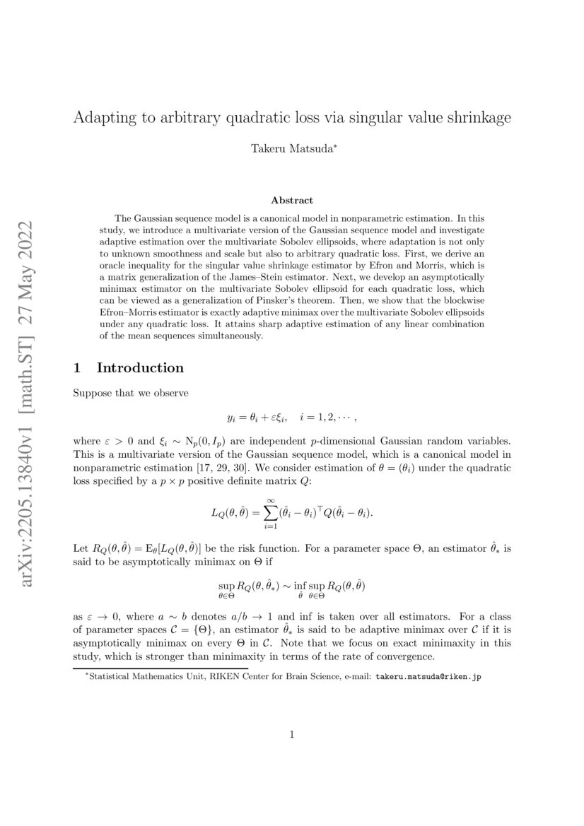 Adapting to arbitrary quadratic loss via singular value shrinkage | DeepAI