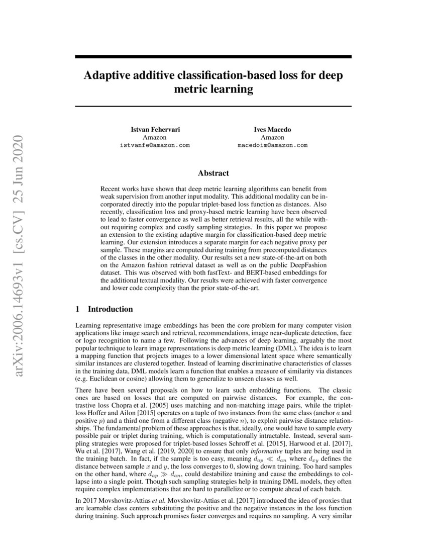 Adaptive additive classification-based loss for deep metric learning | DeepAI