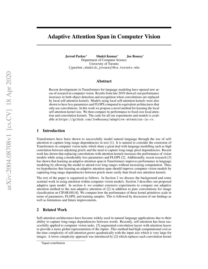 Adaptive Attention Span in Computer Vision | DeepAI