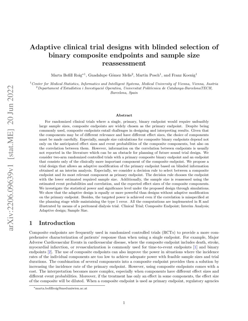 Adaptive clinical trial designs with blinded selection of binary composite endpoints and sample ...