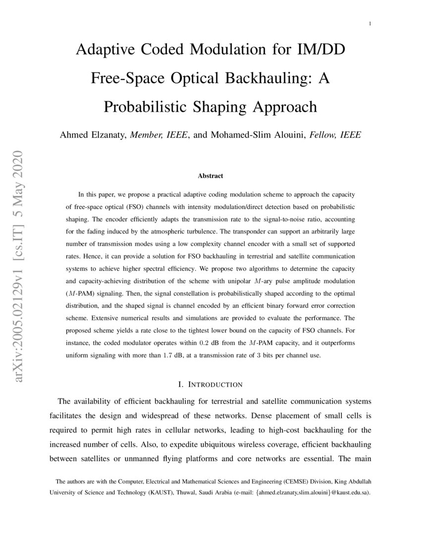 Adaptive Coded Modulation For Im Dd Free Space Optical Backhauling A