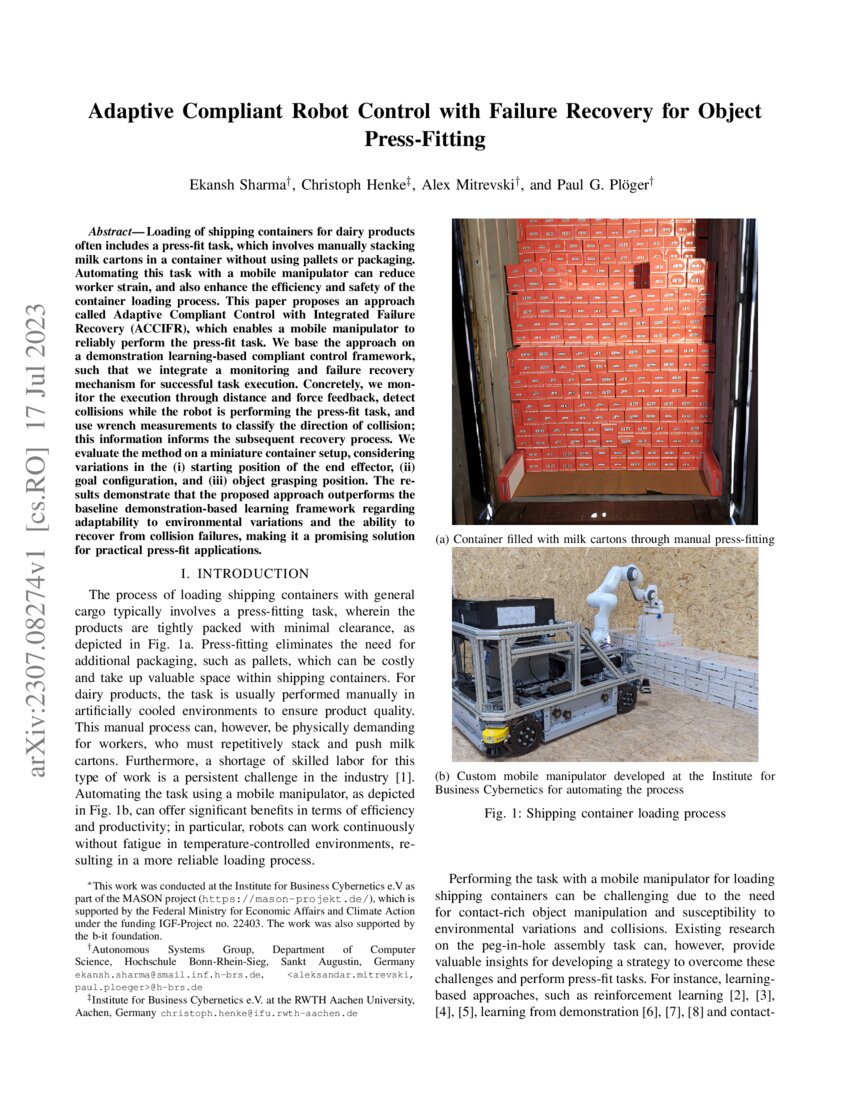 Adaptive Compliant Robot Control with Failure Recovery for Object Press-Fitting | DeepAI