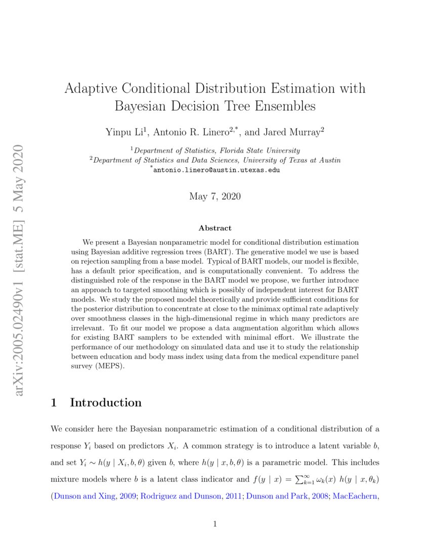Adaptive Conditional Distribution Estimation With Bayesian Decision Tree Ensembles Deepai
