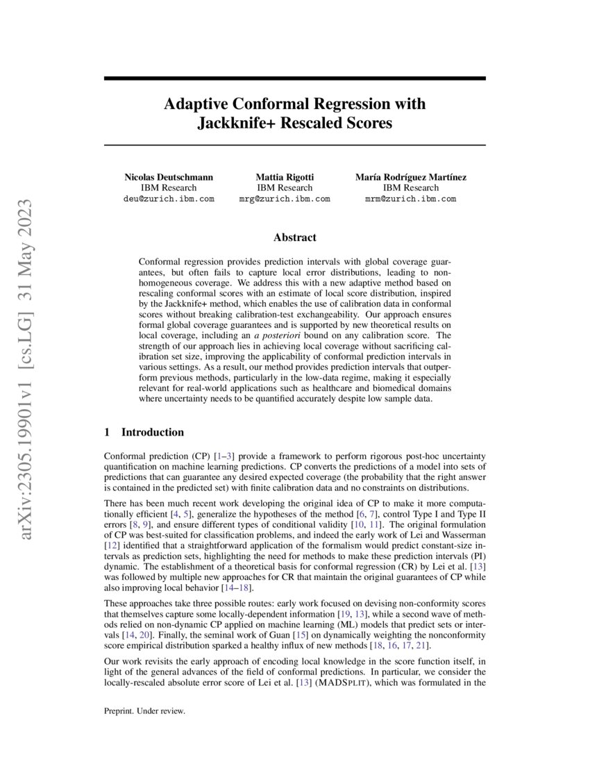 Adaptive Conformal Regression with Jackknife+ Rescaled Scores | DeepAI