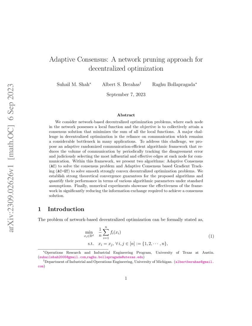 Adaptive Consensus A Network Pruning Approach For Decentralized Optimization Deepai